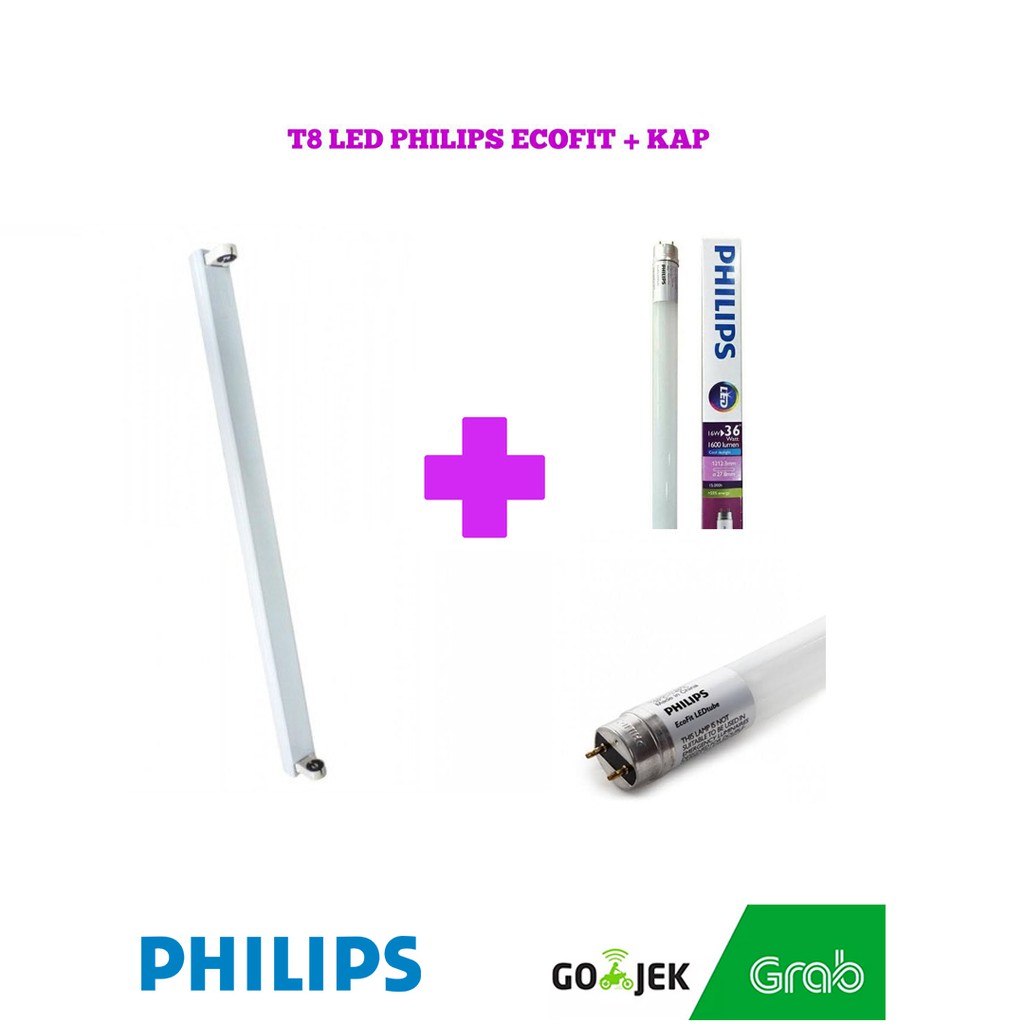 Jual Lampu T8 LED Philips Ecofit 16W Plus Kap 120cm Putih 6500k Gojek Grab | Shopee Indonesia