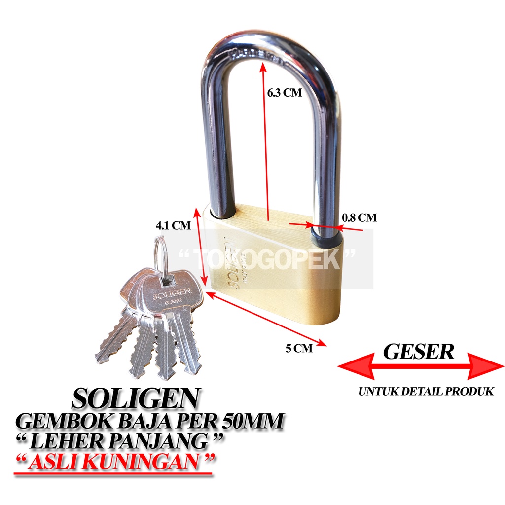 Jual SOLIGEN GEMBOK BAJA 50MM PANJANG ANTI CUT SILINDER KUNINGAN ...