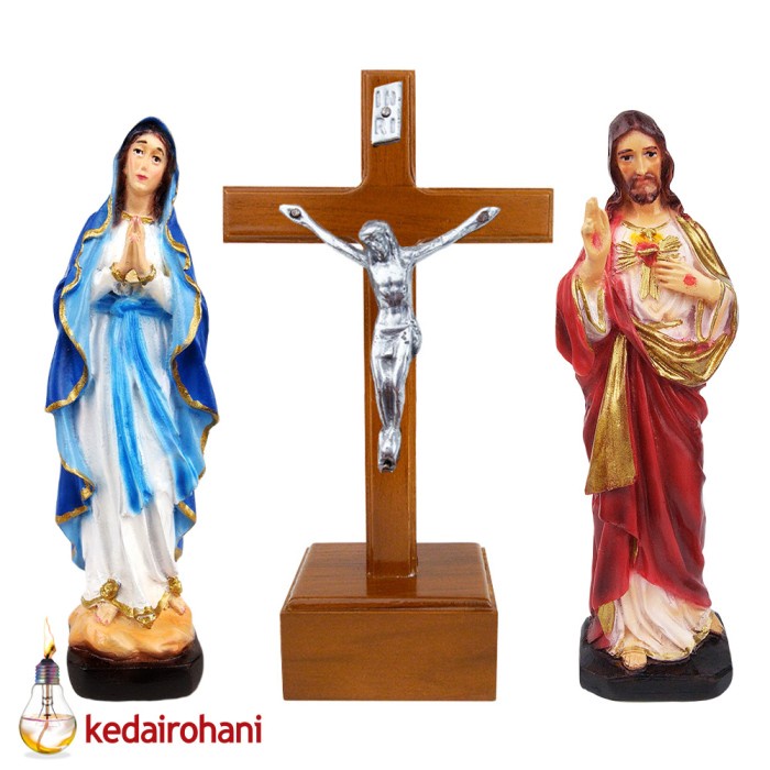 Jual Set Patung Doa Lingkungan Maria Lourdes Yesus 15 Cm Salib Duduk 17 ...