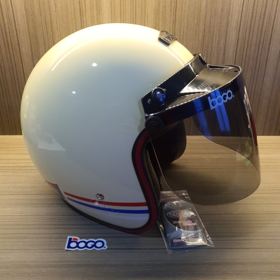 Jual Helm Retro Force +Kaca Bogo Flat Original+Smart Lock System Cream ...