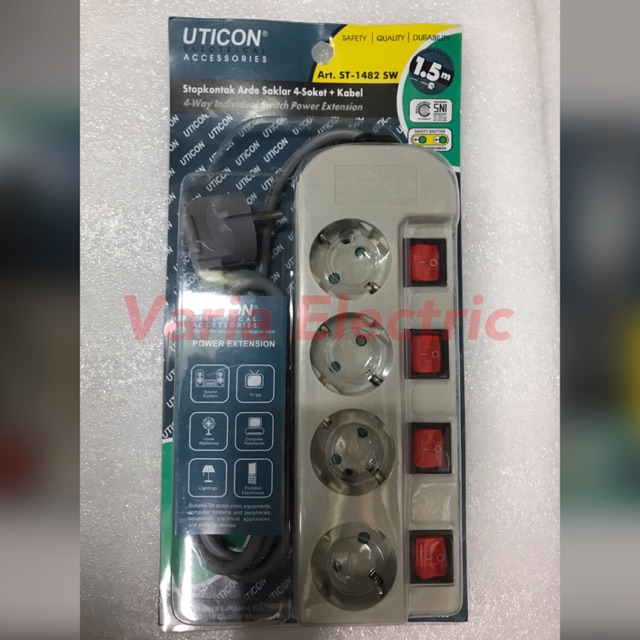 Jual Stopkontak 4 lubang dengan saklar + kabel ST-1482 SW(Uticon ...