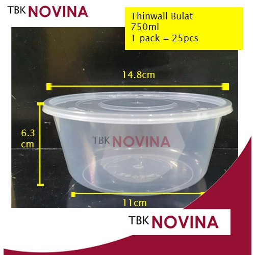 Jual [25PCS] Thinwall Bulat Bowl 750ml pack isi 25pcs Mangkok Bulat ...