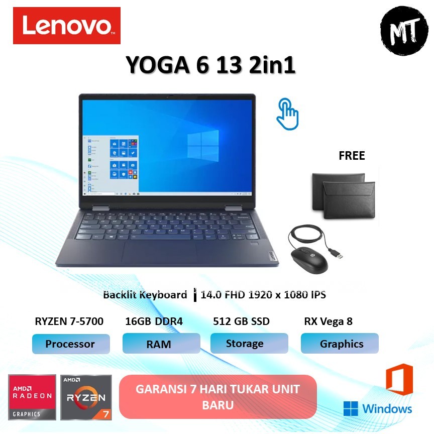 Jual LaptopLENOVO YOGA 6 2021 2IN1 TOUCH AMD RYZEN 7 5700 Ram 16GB ...