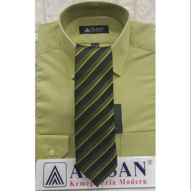Jual Kemeja Alisan polos warna hijau lengan panjang + dasi hijau motif ...