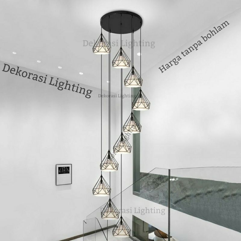 Jual lampu gantung 10in1 void tangga diamond kain minimalis model 10 ...