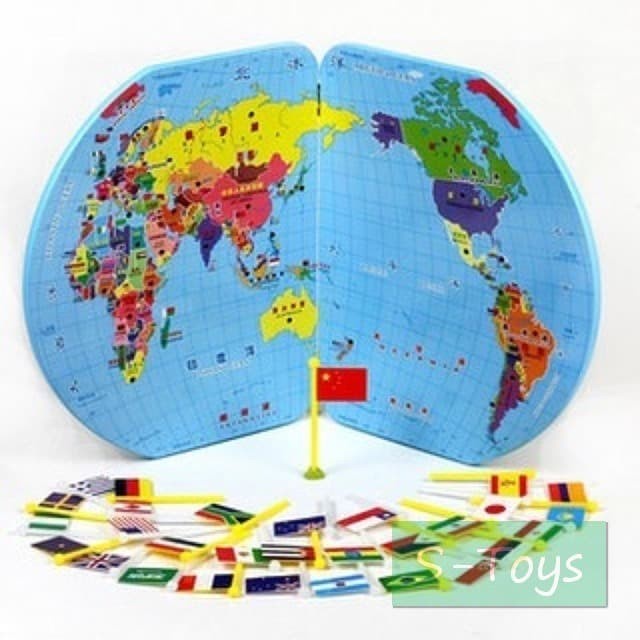 Jual Mainan Anak Map Of The World / Peta Dunia / Peta Bendera Kayu ...