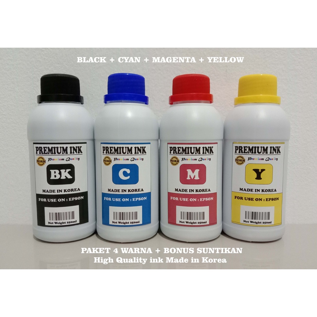 Jual PAKET 4 WARNA TINTA REFILL EPSON ISI 250ML PREMIUM INK ( MADE IN ...
