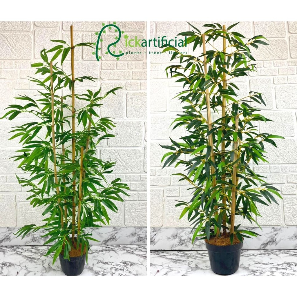 Jual Pohon Hias Daun Bambu Latex Hijau Kuning T120 Artificial Pot Dasar ...