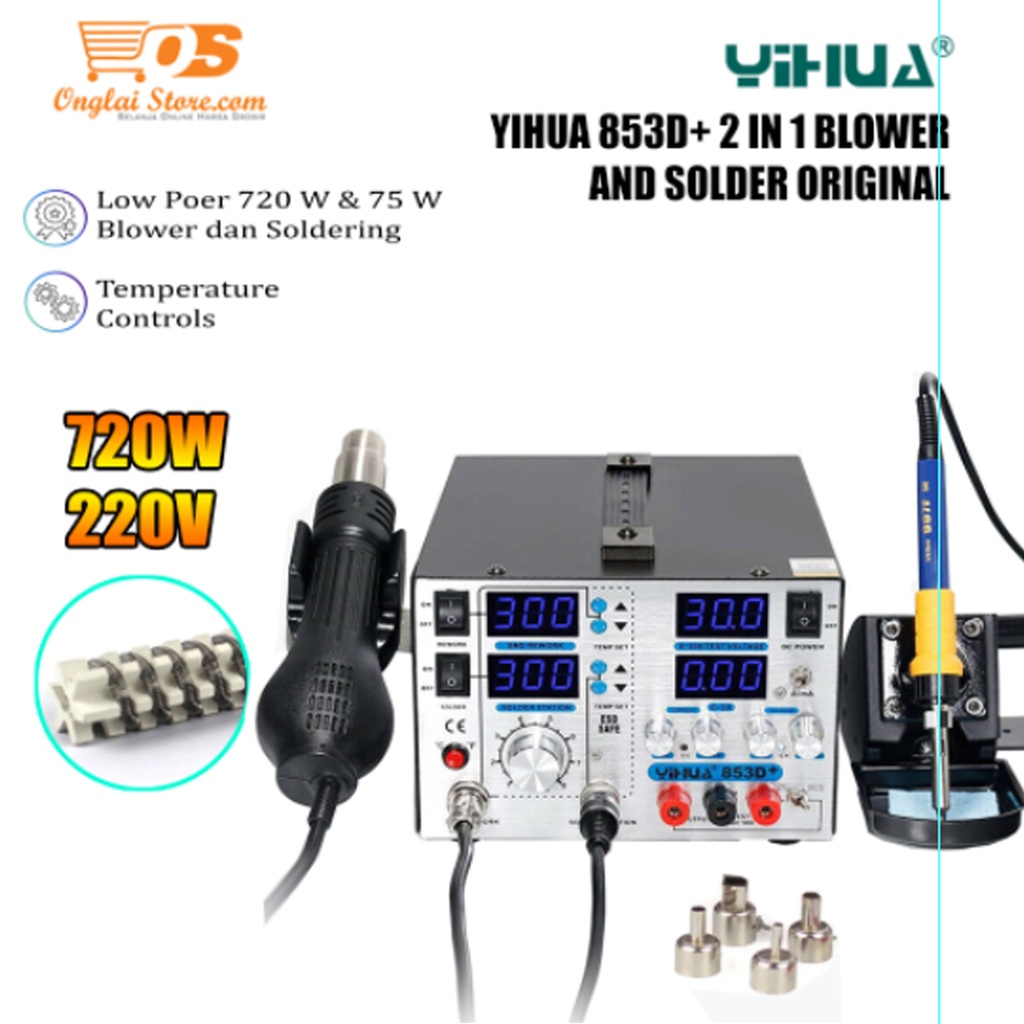 Jual Blower Uap YIHUA 853D+ 3 IN 1Power Supply 5A 30V Soldering Station ...