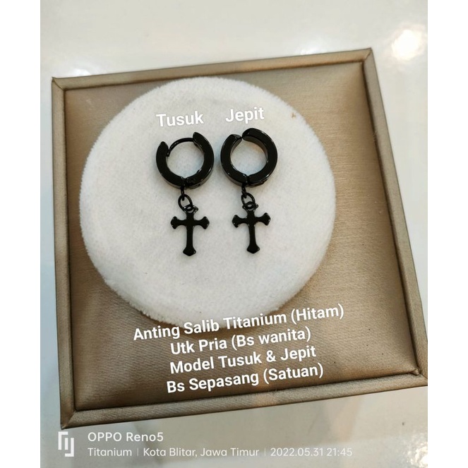Jual anting pria salib titanium model jepit dab tusuk (harga 1pcs ...
