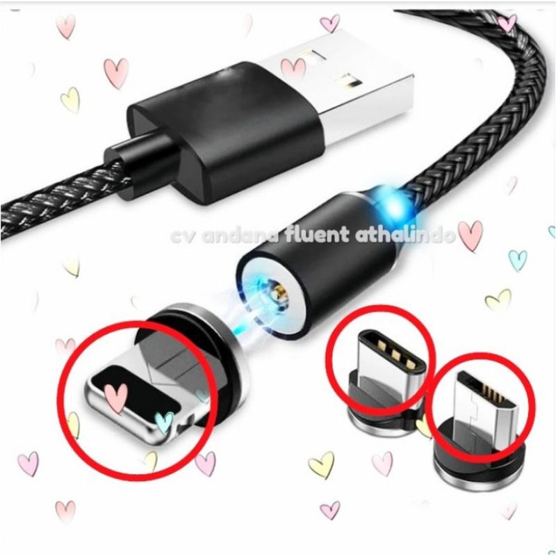 Jual Kabel cas magnet 3 in 1, dpt 3 conektor (micro+type-c+iPon ...