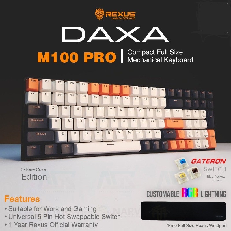 Jual Rexus DAXA M100 PRO Wired Mechanical - Gaming Keyboard M-100 ...