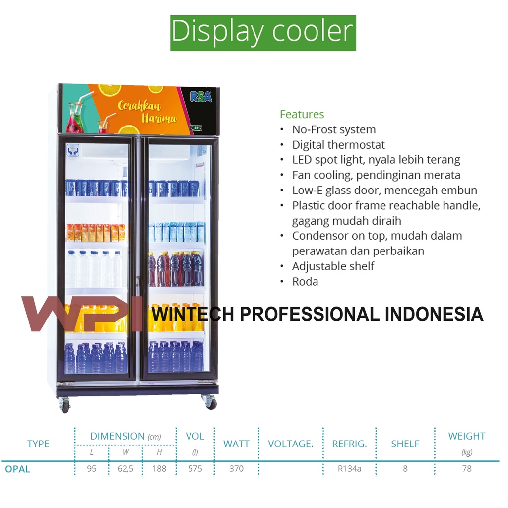 Jual RSA OPAL Showcase 2 Pintu Display Cooler Lemari Kaca Pendingin ...