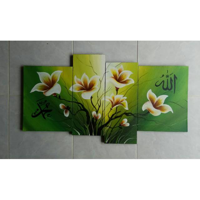 Jual Lukisan kaligrafi bunga putih hijau jumbo | Shopee Indonesia