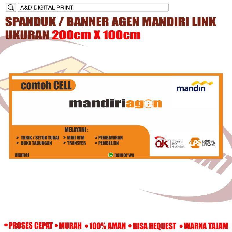 Jual Banner/spanduk AGEN MANDIRI (request) Ukuran 200cm x 100cm ...