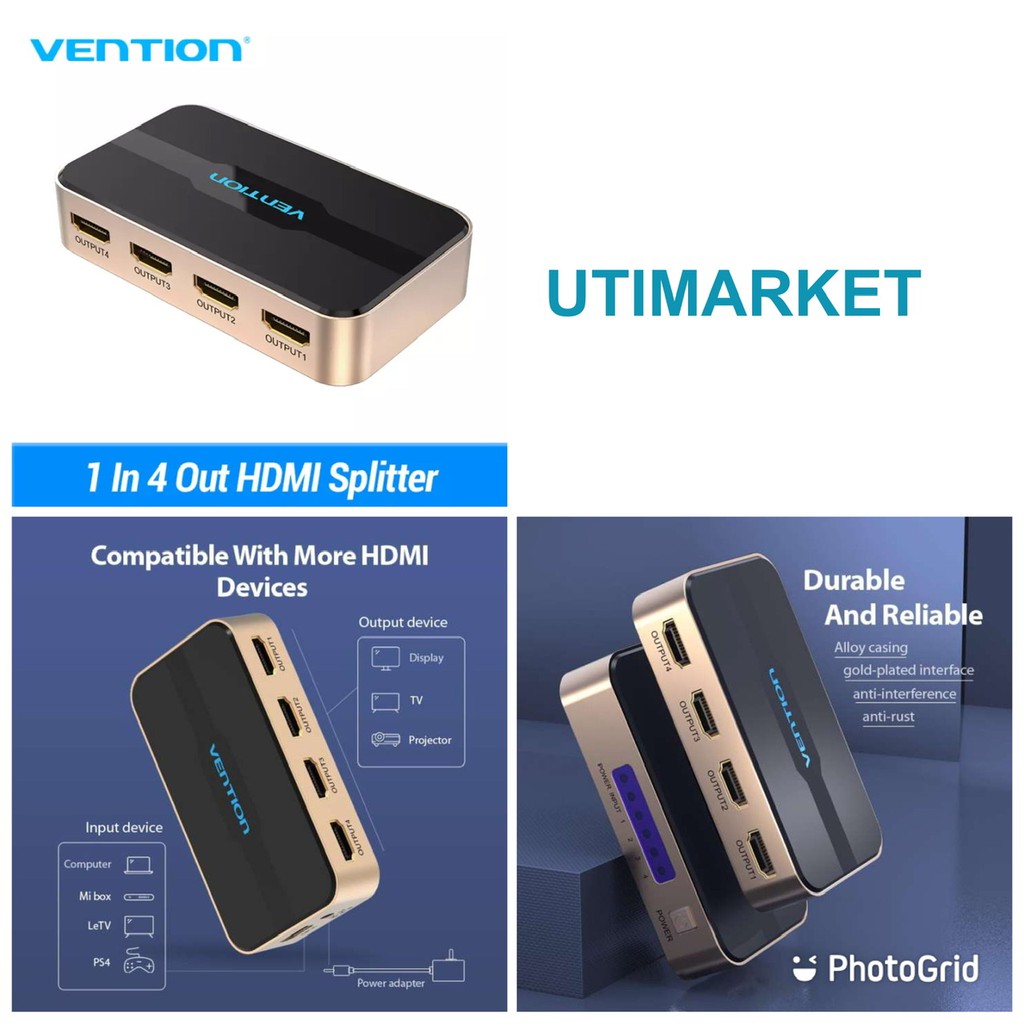 Jual Hdmi splitter vention 1 in 4 out FULL HD 3D 4K-VENTION ACCG0 - EU ...