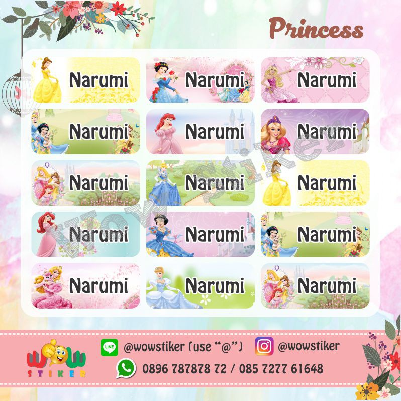 Jual Stiker / Sticker Label Nama Anak Waterproof Princess | Shopee ...