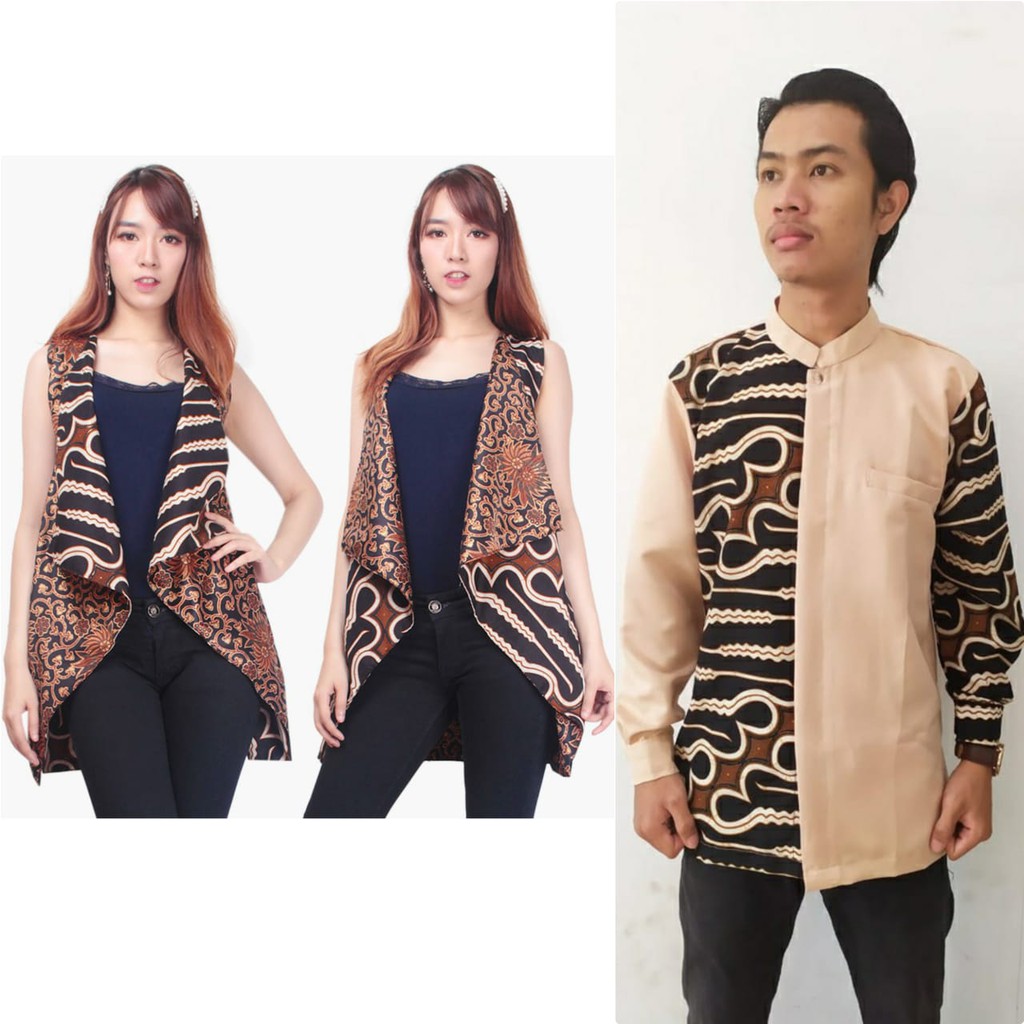 Jual Couple Bolero batik rompi bolak balik Delia dan kemeja panjang ...