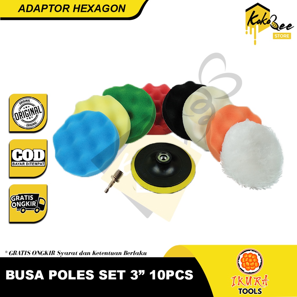 Jual Alat poles 3 inch set 10pcs Ikura sponge busa wool polishing set ...