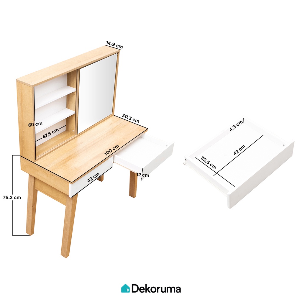 Jual Dekoruma YONI Meja Rias Minimalis dengan Kaca | Meja Make Up ...