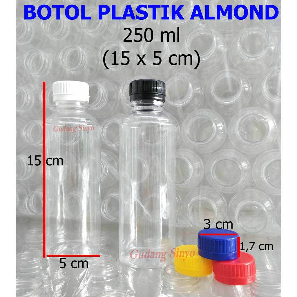 Jual Botol Almond / Botol Plastik Tutup Aneka Warna 265 ml | Shopee ...