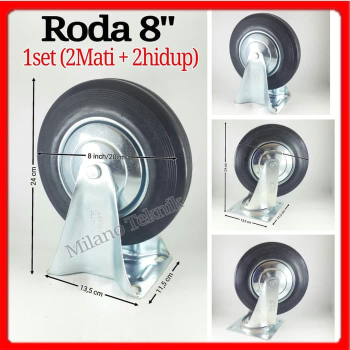 Jual Roda Troli 8" 1set (2Mati +2Hidup) Roda Troli Karet Etalase-troly ...