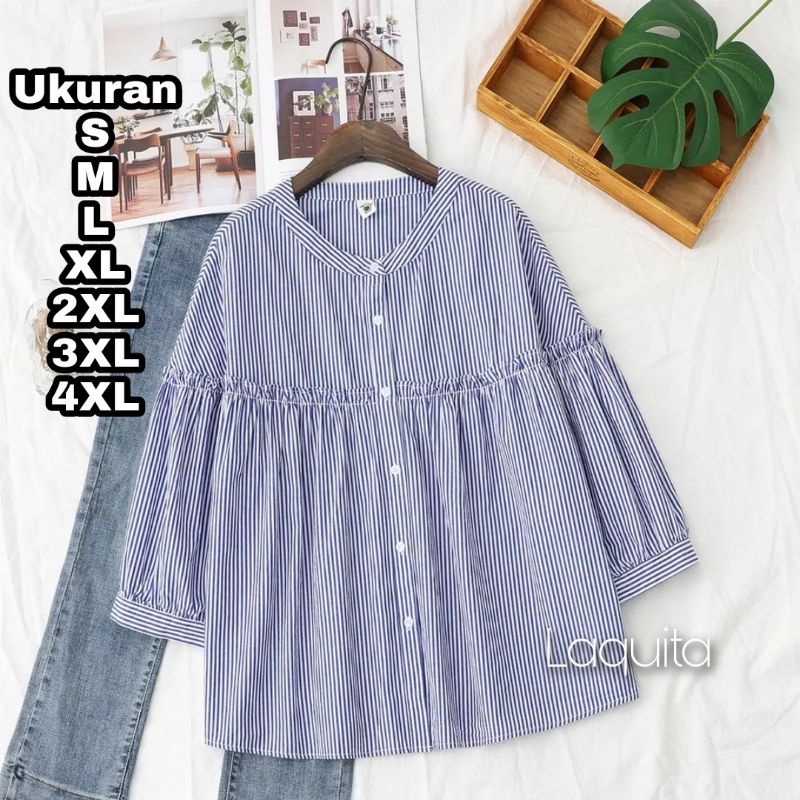 Jual Laquita Blouse Salur Big Size Ukuran Size S M L XL 2XL 3XL 4XL XXL XXXL XXXXL 2L 3L 4L 5L ...