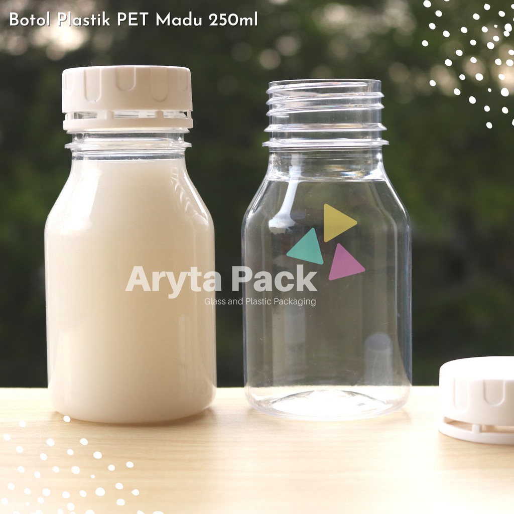 Jual Botol plastik PET 250ml madu minuman jus susu kopi tutup segel putih | Shopee Indonesia