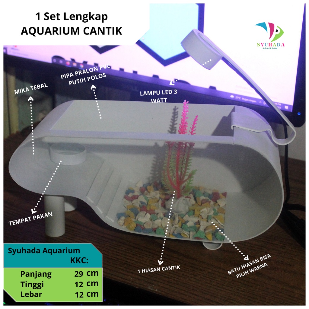 Jual 1 Set Aquarium Kura - Kura PVC Lengkap Hiasan Dan Lampu LED 3 Watt ...