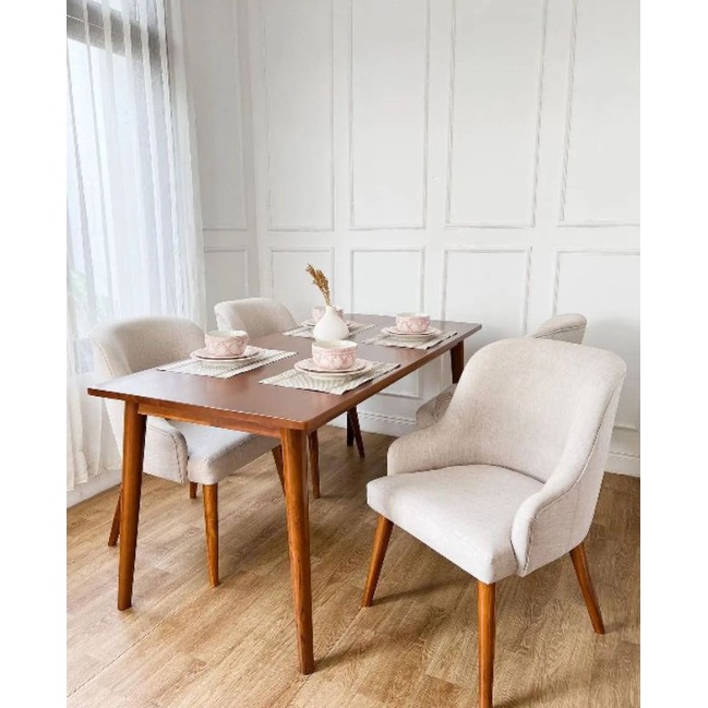 Jual meja makan set 4 kursi minimalis modern kayu jati | Shopee Indonesia