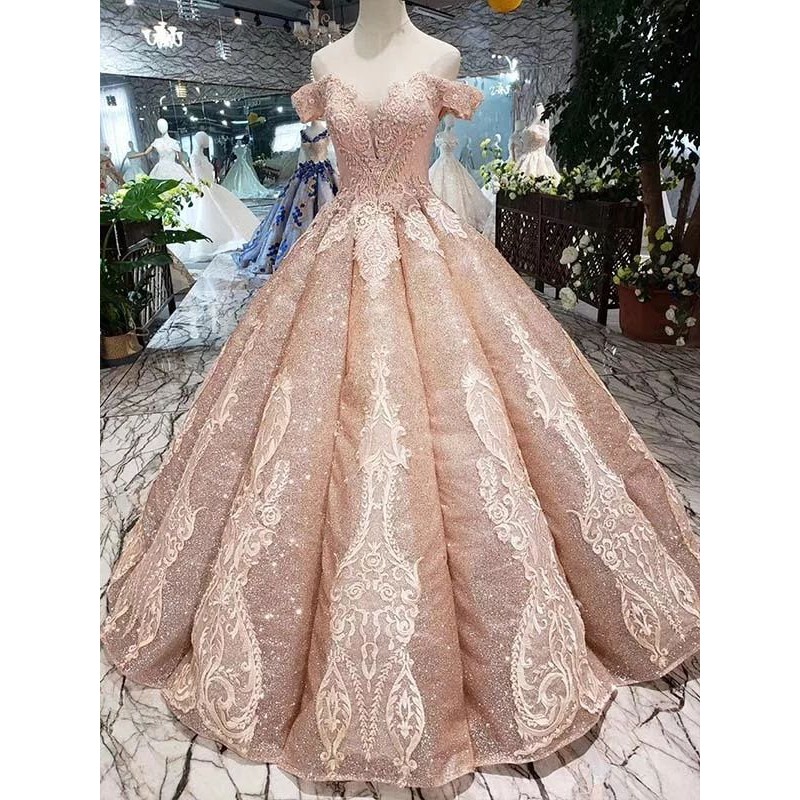 Jual gaun berkilau dengan model gelombang sabrina wedding gown mewah ...