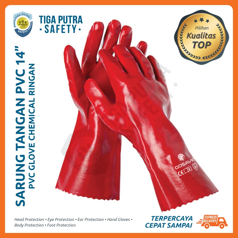 Jual Sarung Tangan Karet PVC Kimia 14 Inch Merah / Chemical Glove Gosave | Shopee Indonesia