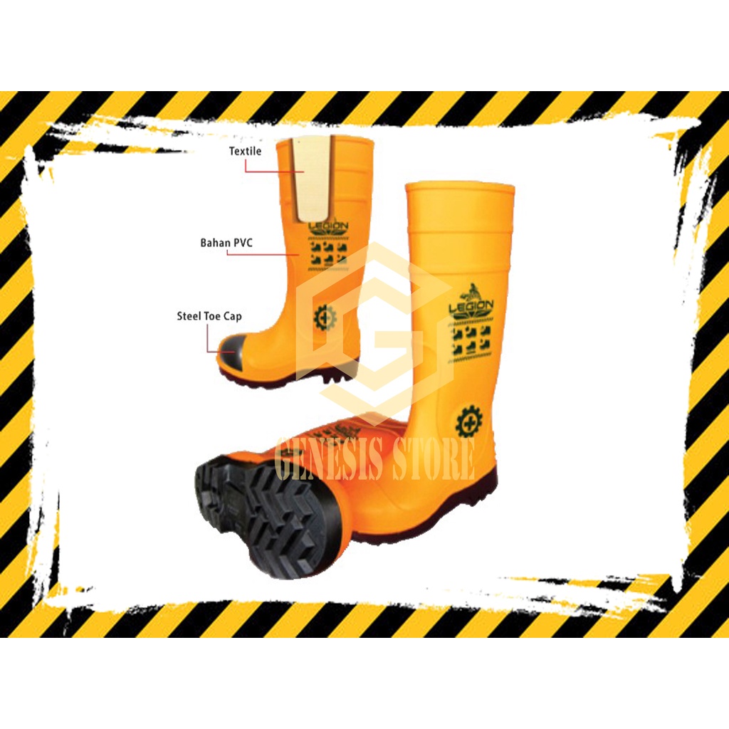 Jual Sepatu Safety Boot Rubber Safety merk LEGION STEELION Karet Ujung ...