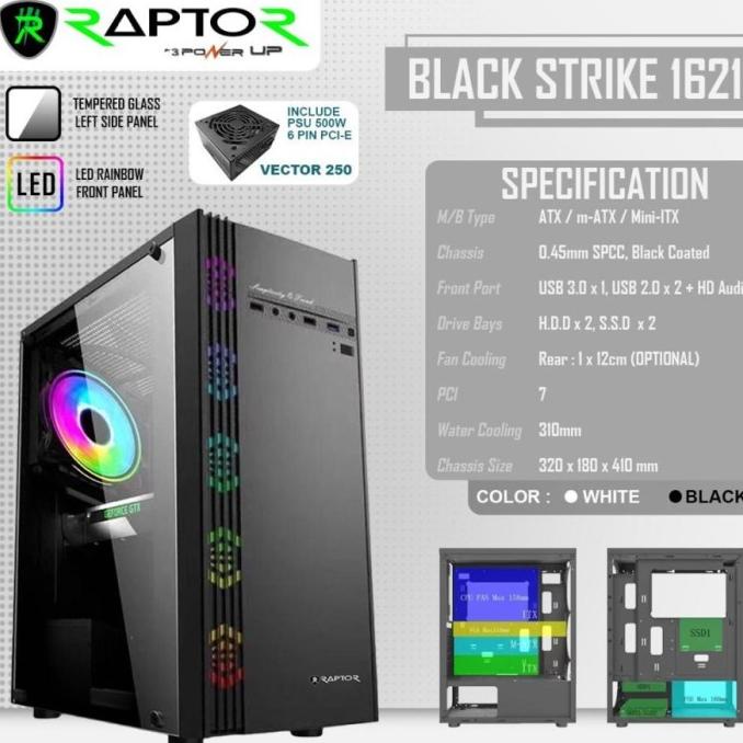 Jual CASING PC GAMING RAPTOR BLACK STRIKE 1621 INCLUDE PSU VECTOR 250 ...