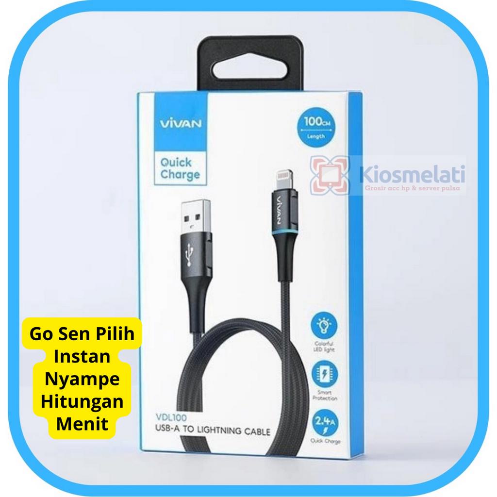 Jual VIVAN VDL100 Kabel iPhone Lightning 2.4A LED Light Quick Charge ...