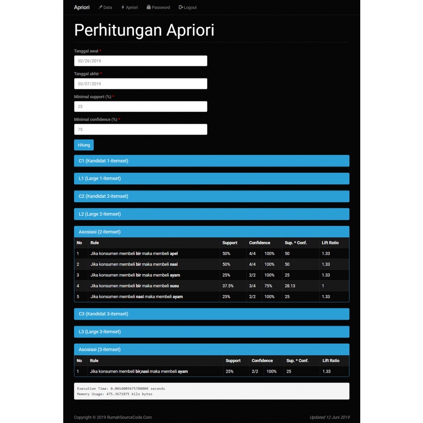 Jual Source Code Data Mining Asosiasi Apriori PHP | Shopee Indonesia