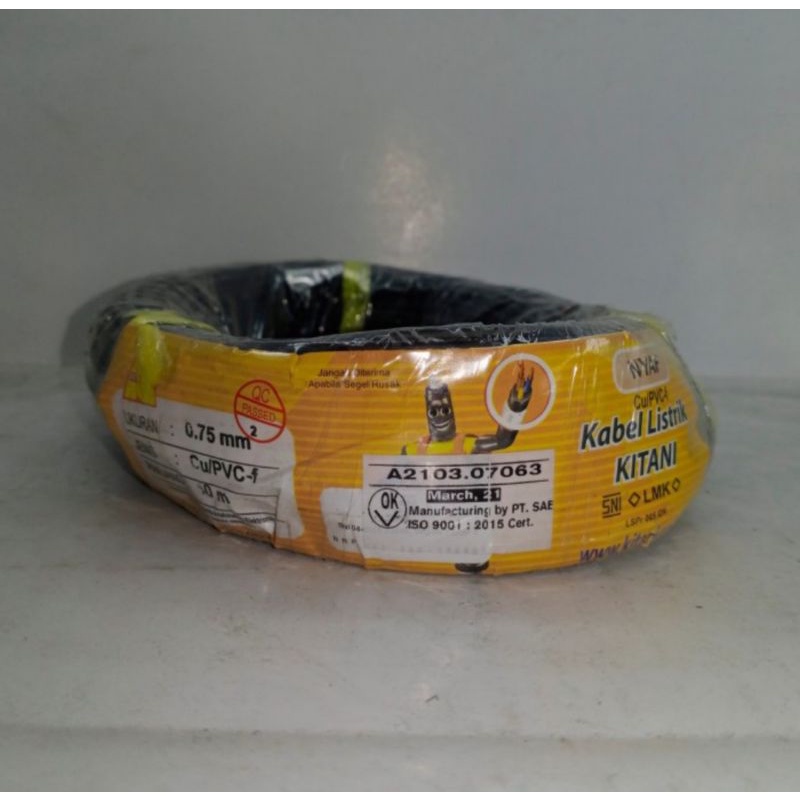 Jual Kabel serabut nyaf 0.75mm 50m hitam Kitani cable rambut SNI eceran | Shopee Indonesia
