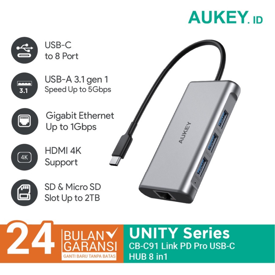 Jual HUB Aukey CB-C91 PD Pro USB-C 8 in 1 - 500903 | Shopee Indonesia