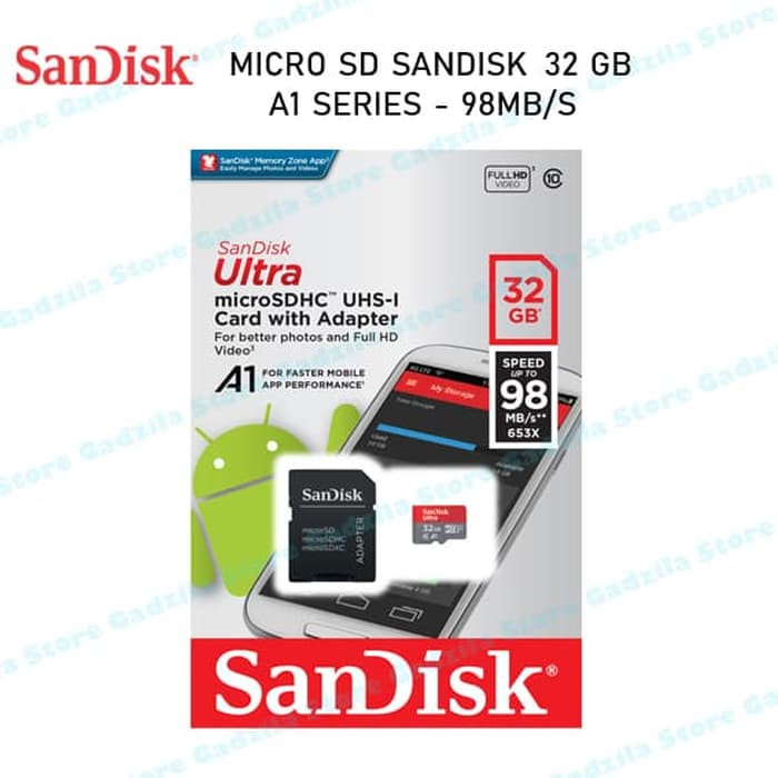 Jual Micro SD SanDisk 32GB A1 Class 10 98MB/s ULTRA | microSD Card 32 ...