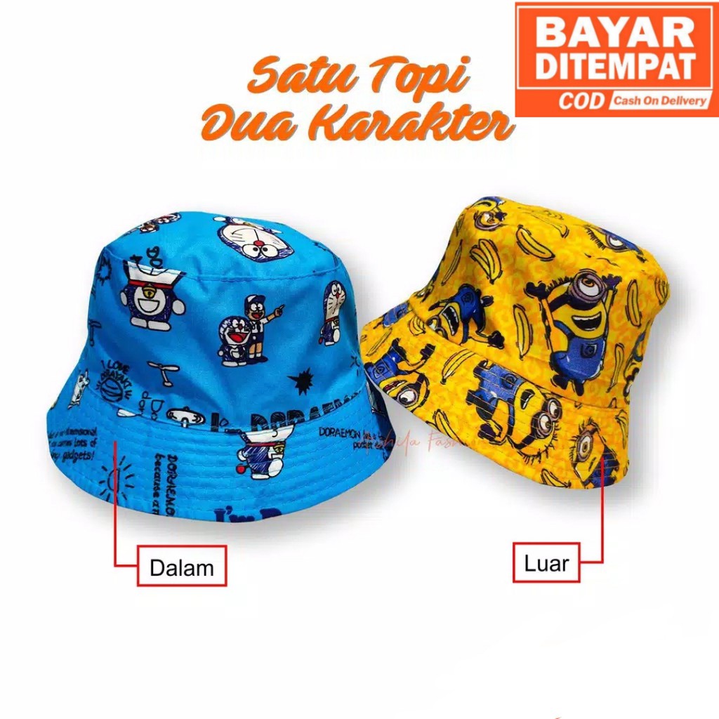 Jual Topi Bucket Anak Karakter Bolak Balik /Topi Anak Karakter doraemon ...
