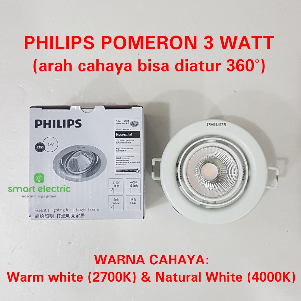 Jual Philips Pomeron 3 Watt Spot Light Lampu Sorot Downlight LED Terang ...