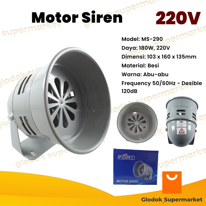 Jual Motor Siren 220V AC MS290 Fort Sirine Alarm Listrik Body Besi MS ...