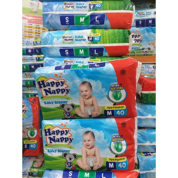 Jual Happy Nappy Baby Diaper NBS 40/ M 40/ L 40/ Tipe Perekat | Shopee ...
