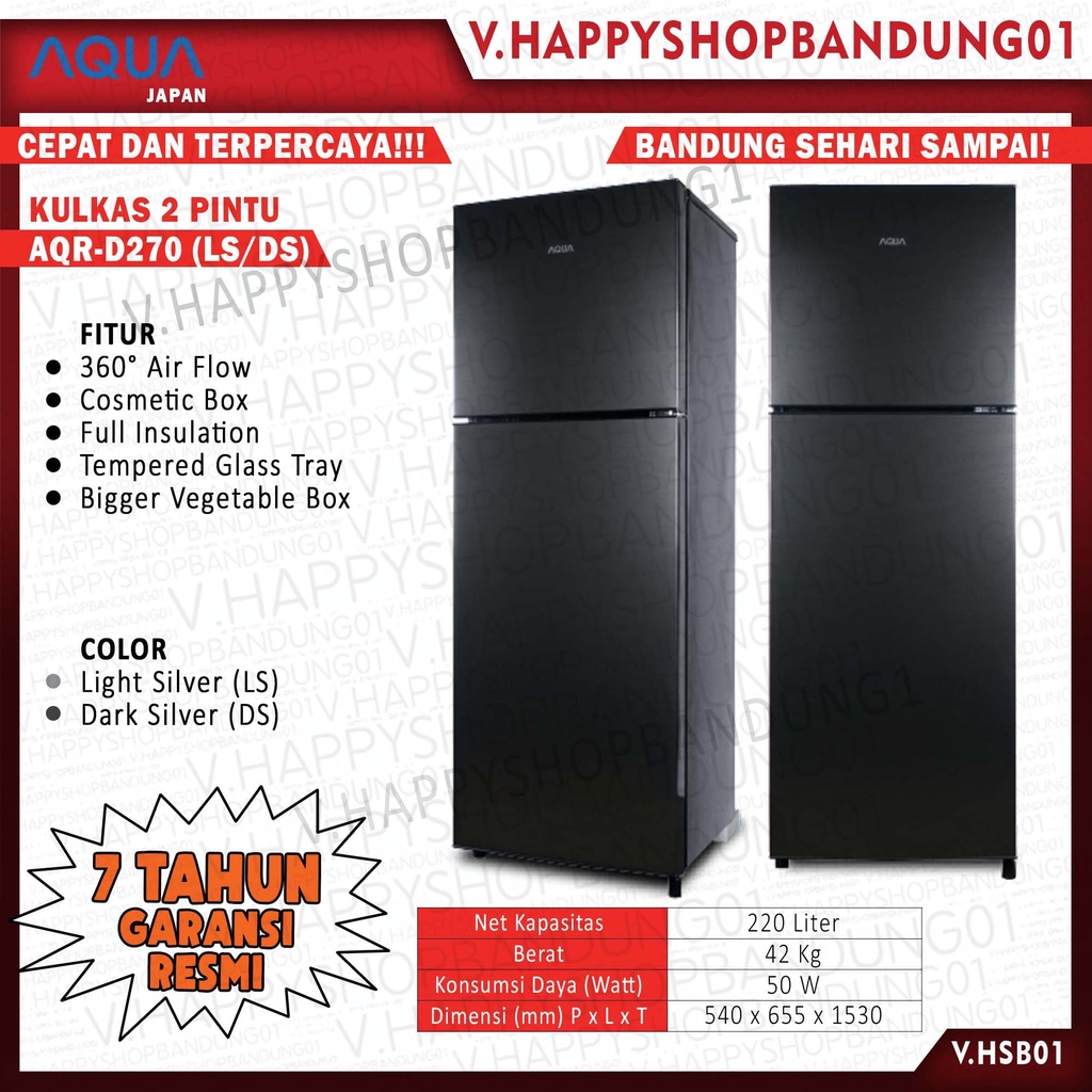 Jual kulkas 2 pintu aqua type d270 2 pintu asi room hemat listrik tampa ...
