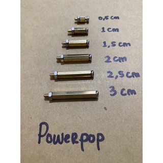 Jual Spicer M3 Kaki PCB 0.5cm 1cm 1.5cm 2cm 2.5cm 3cm murah ecer Spacer Gold M3 + mur dan baut ...