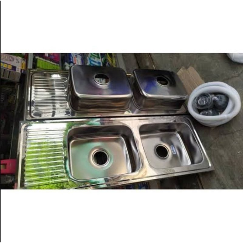 Jual wastafel dapur bak cuci piring kitchen sink stainless 2lubang meja ...