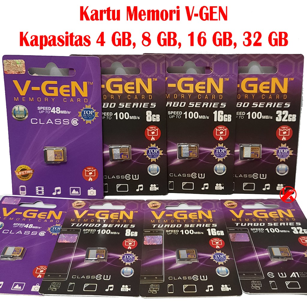 Jual Micro SD V-GEN MMC TF 8GB 16GB 32GB 64GB Memory Card Kartu Memori ...