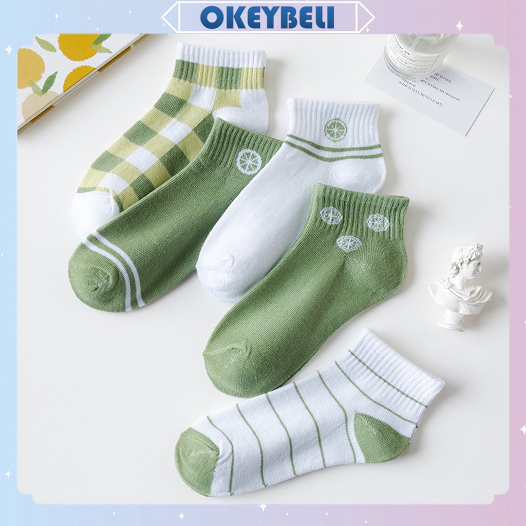 Jual •OKEY BELI•KK805 Kaos Kaki Wanita Motif Lime Semata Kaki Kaus Kaki Pendek Japanese Ankle ...