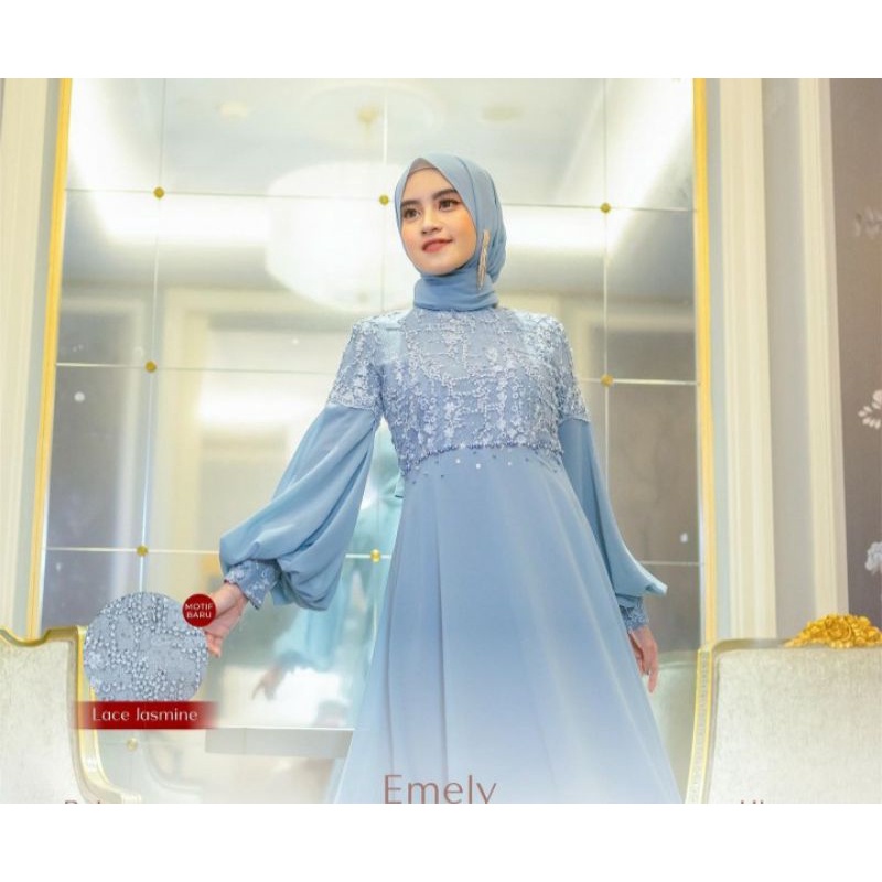 Jual gaun pesta muslimah - gaun kondangan - gaun lamaran - emely dress | Shopee Indonesia