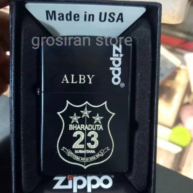 Jual Zippo bharaduta nusantara hitam custom logo tulisan ukir grafir ...